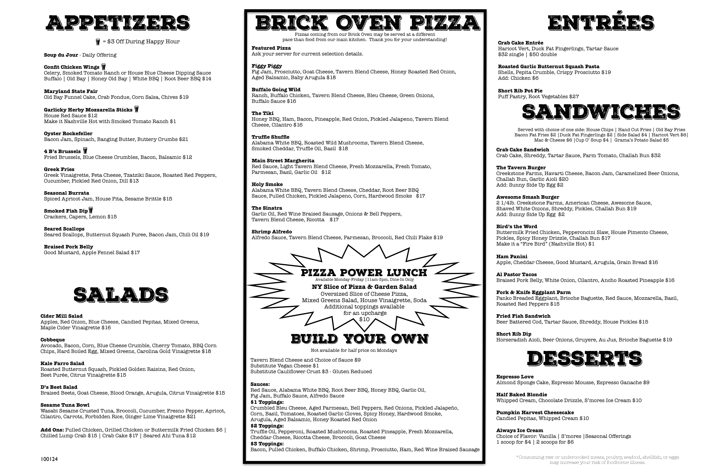 Current Menu - Manor Hill Tavern